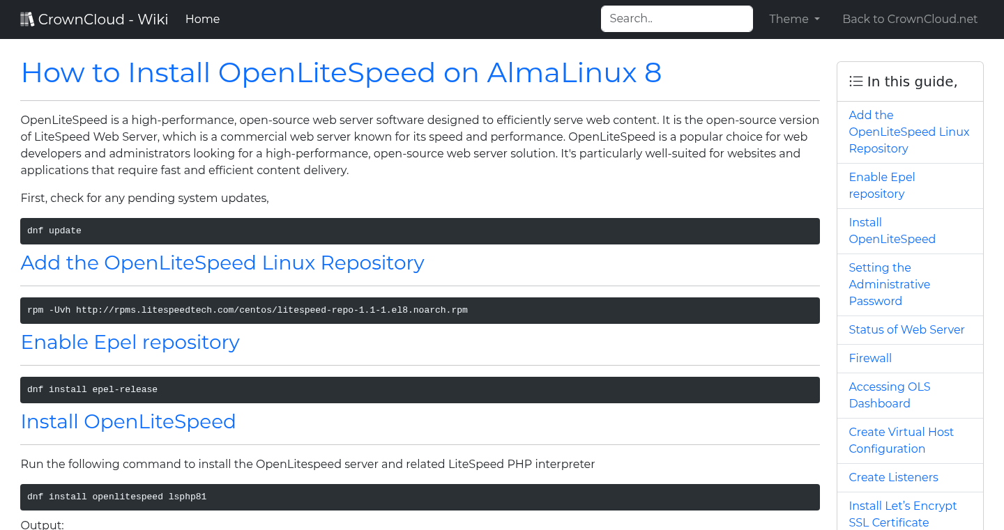 CrownCloud Wiki - How To Install The OpenLiteSpeed On AlmaLinux 8