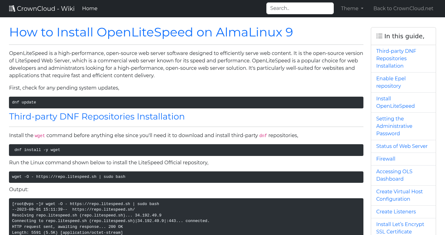 CrownCloud Wiki - How To Install The OpenLiteSpeed On AlmaLinux 9