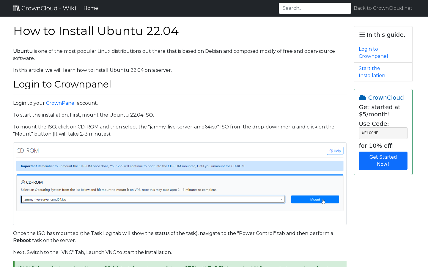 CrownCloud Wiki - How To Install Ubuntu 22 04