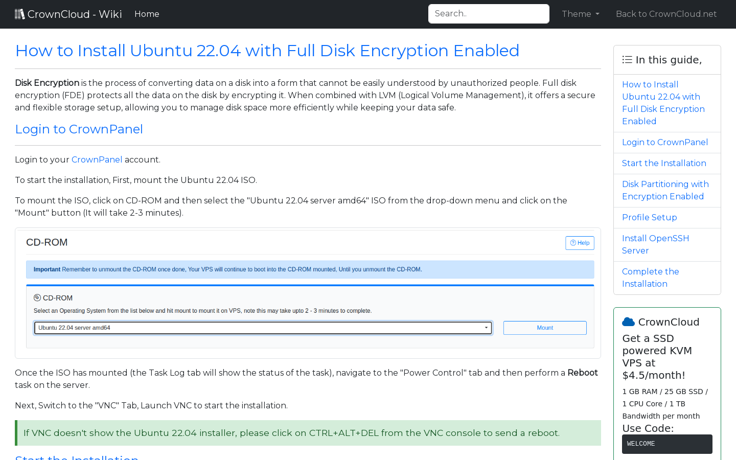 CrownCloud Wiki - How To Install Ubuntu 22 04 With Disk Encryption Enabled