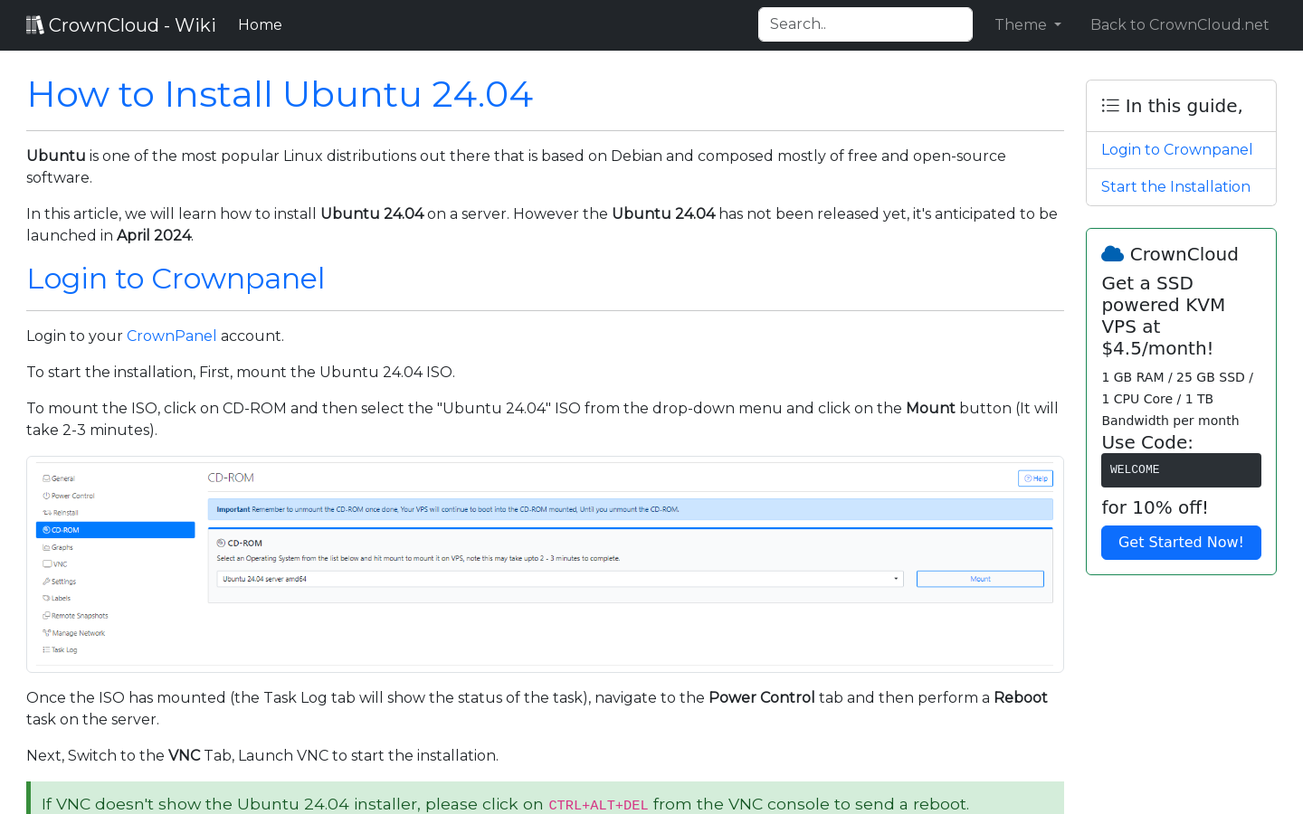CrownCloud Wiki - How To Install Ubuntu 24 04
