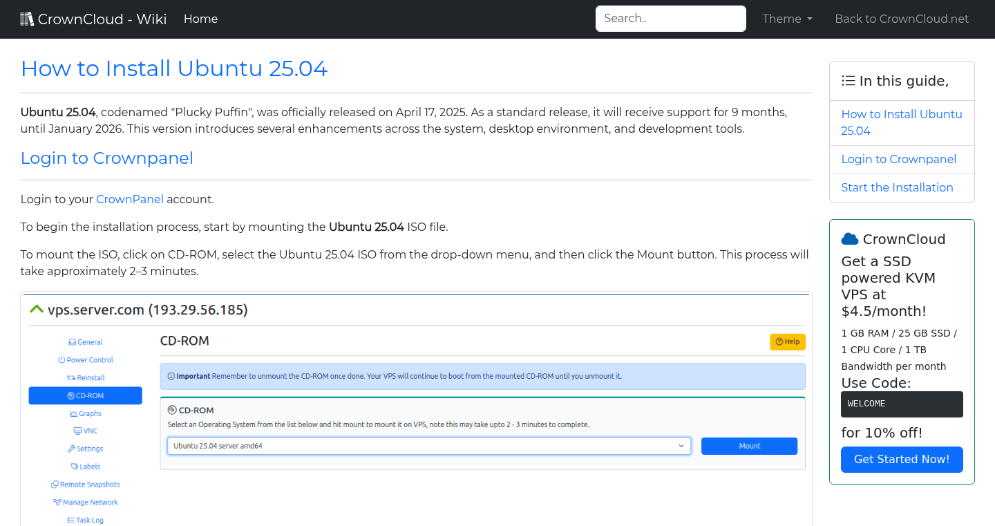 CrownCloud Wiki - How To Install Ubuntu 25 04