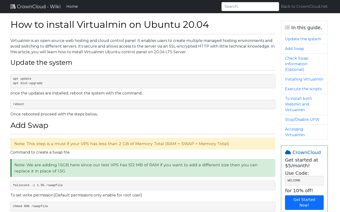 CrownCloud Wiki - How To Install Virtualmin On Ubuntu 20 04