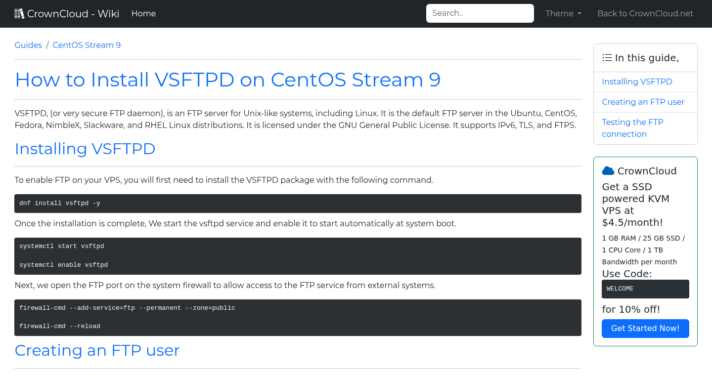 CrownCloud Wiki - How To Install VSFTPD On CentOS Stream 9