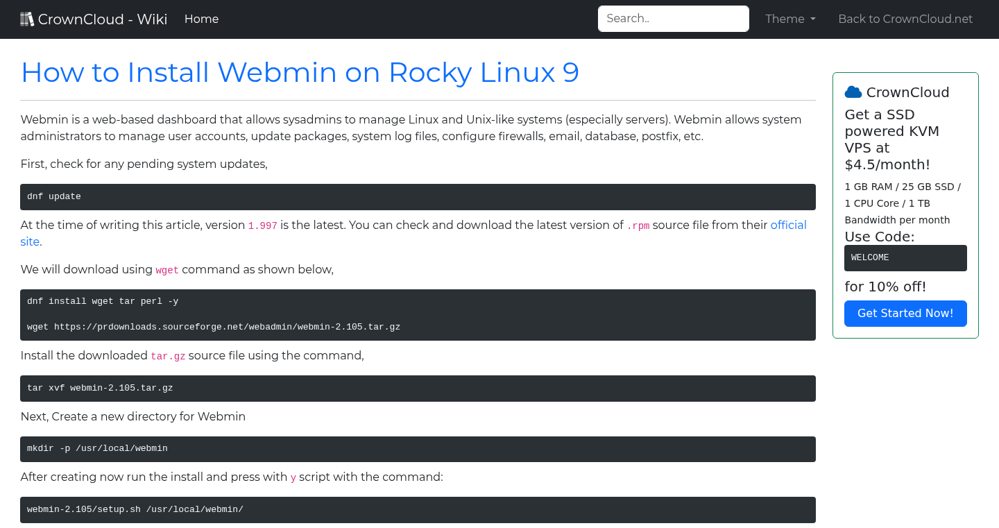 CrownCloud Wiki - How To Install WebMin On Rocky Linux 9