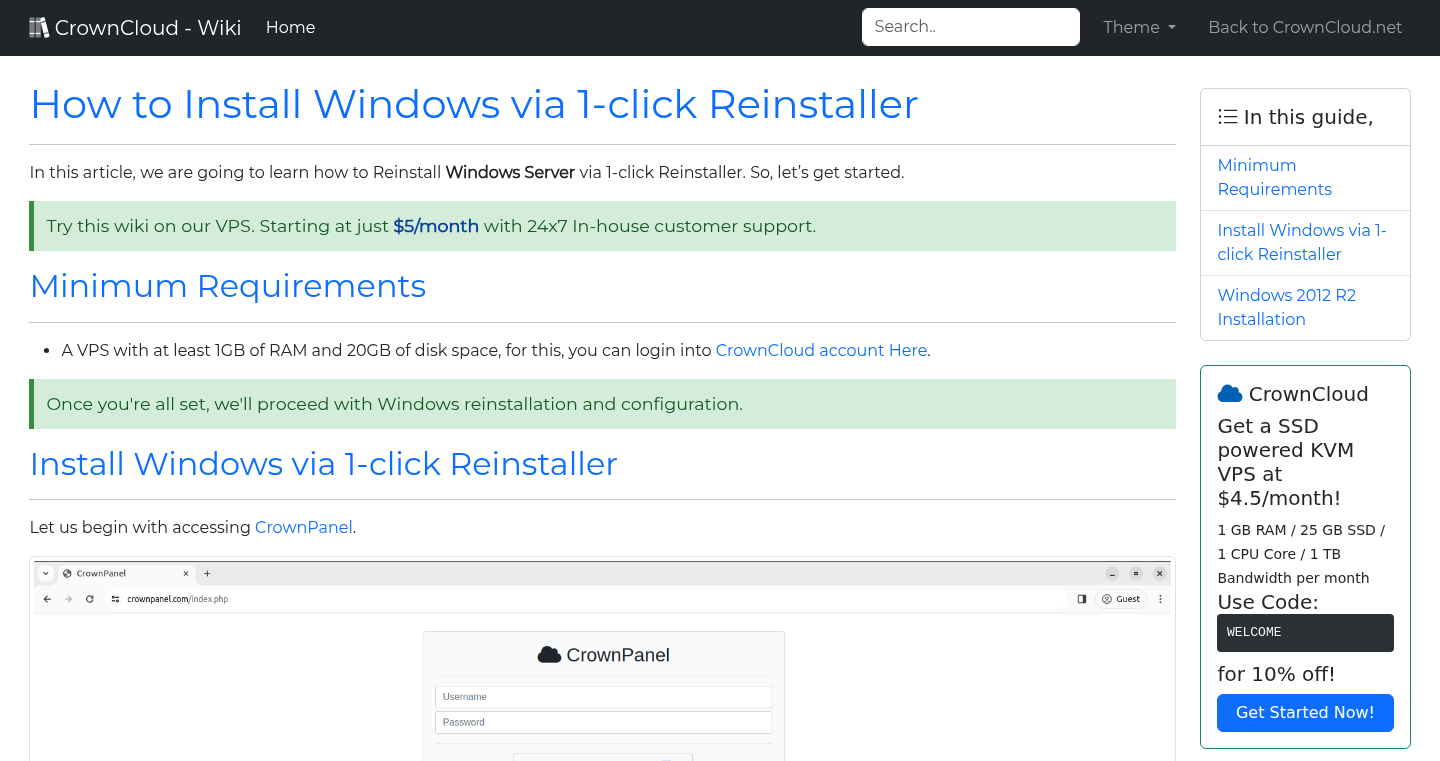 CrownCloud Wiki - How To Install Windows Via 1 Click Reinstaller