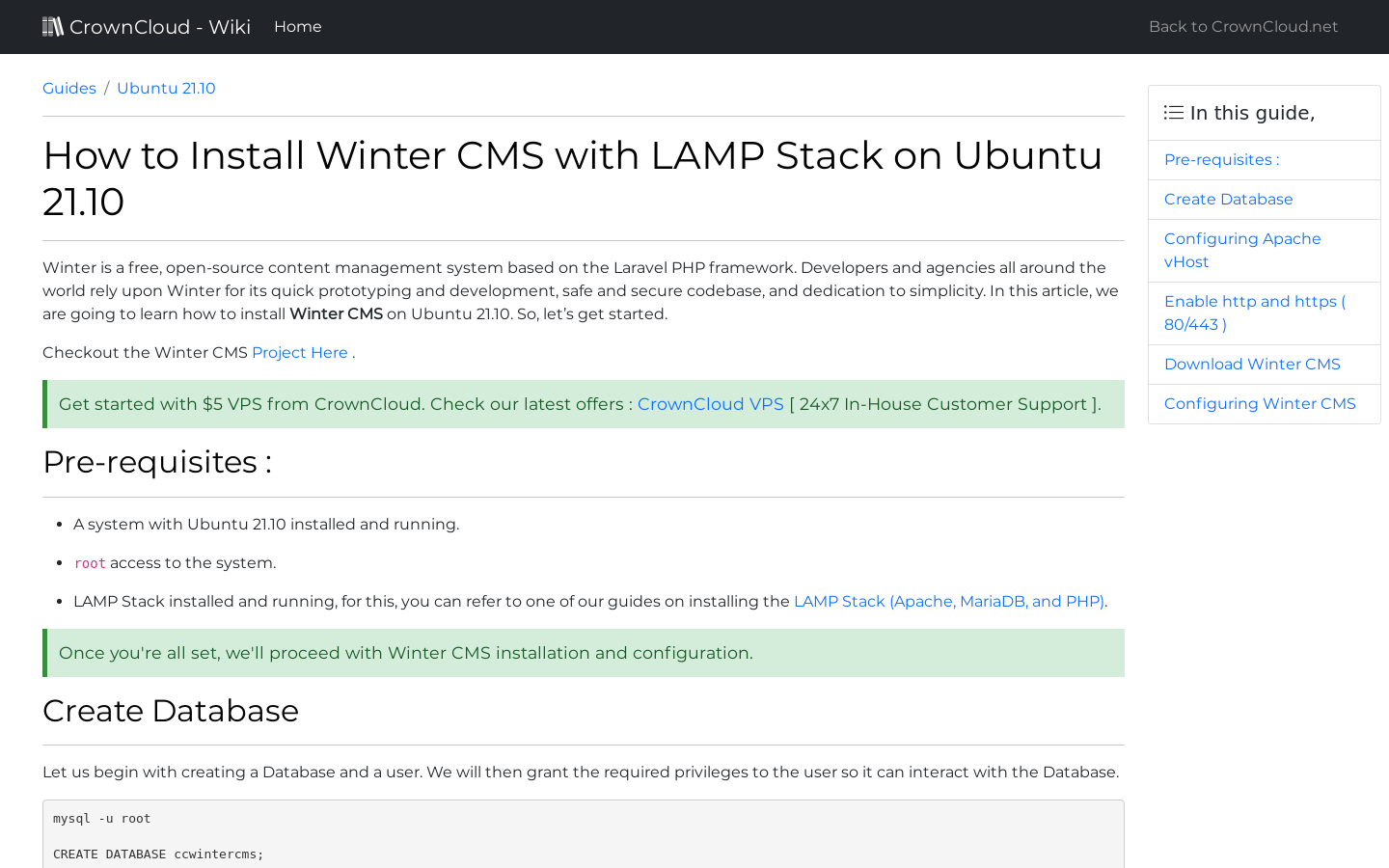 CrownCloud Wiki - How To Install WinterCMS With LAMP Stack On Ubuntu 21 10