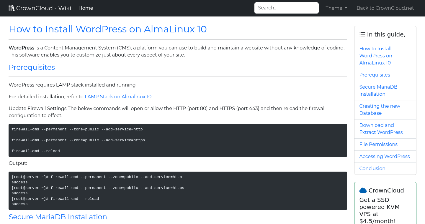CrownCloud Wiki - How To Install WordPress On Almalinux 10