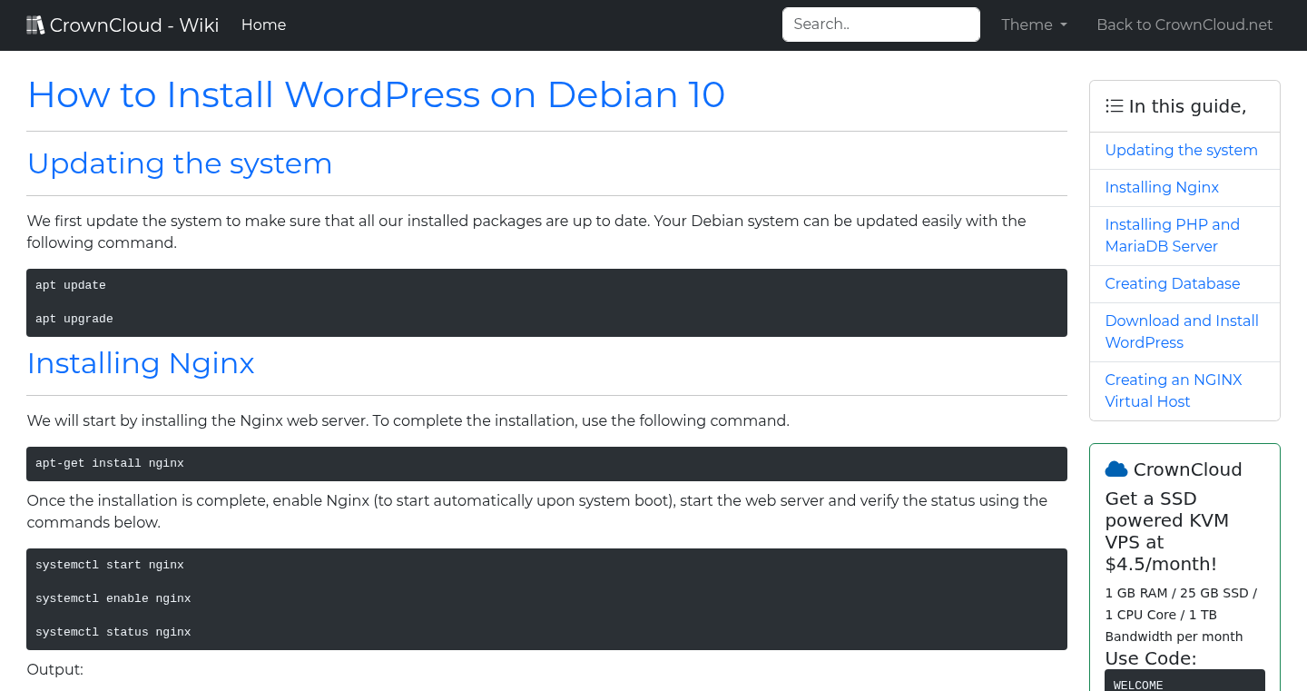 CrownCloud Wiki - How To Install WordPress On Debian 10