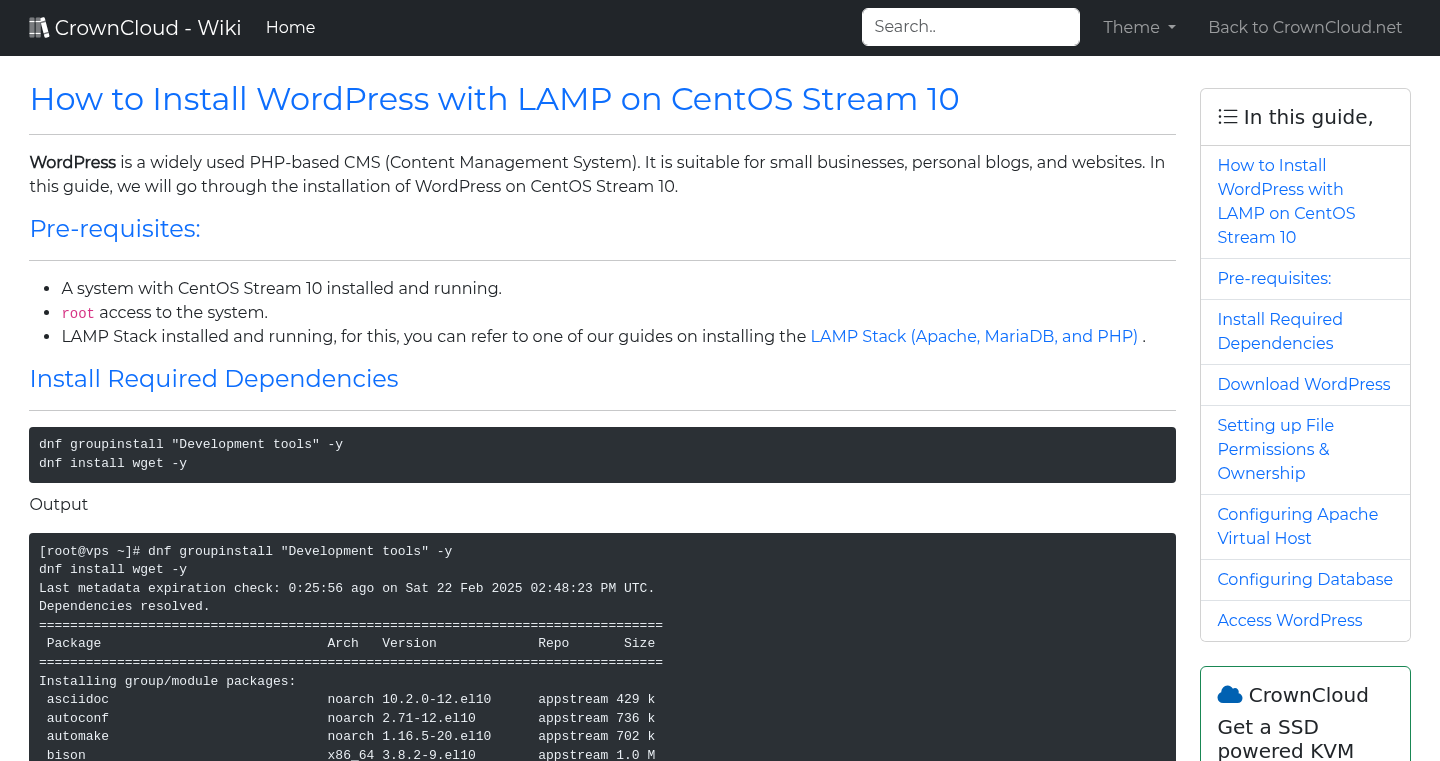 CrownCloud Wiki - How To Install WordPress With LAMP On CentOS Stream 10