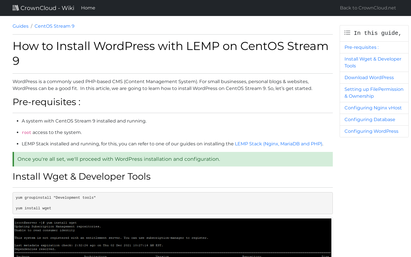 CrownCloud Wiki - How To Install WordPress With LEMP On CentOS Stream 9 CrownCloud Wiki - How To Install WordPress With LEMP On CentOS Stream 9