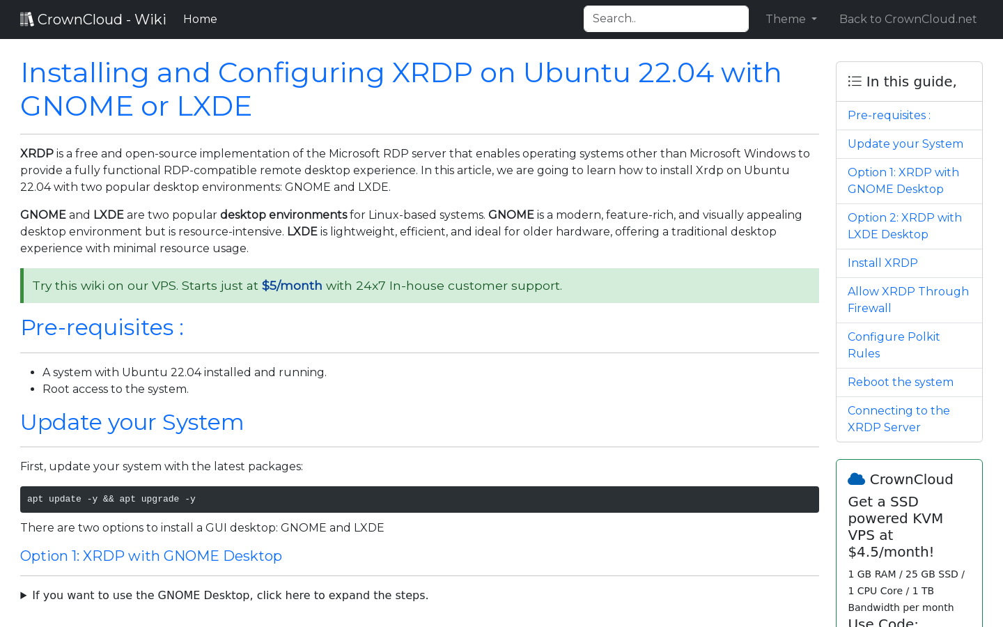 CrownCloud Wiki - How To Install XRDP On Ubuntu 22 04 Using GNOME Or LXDE GUI