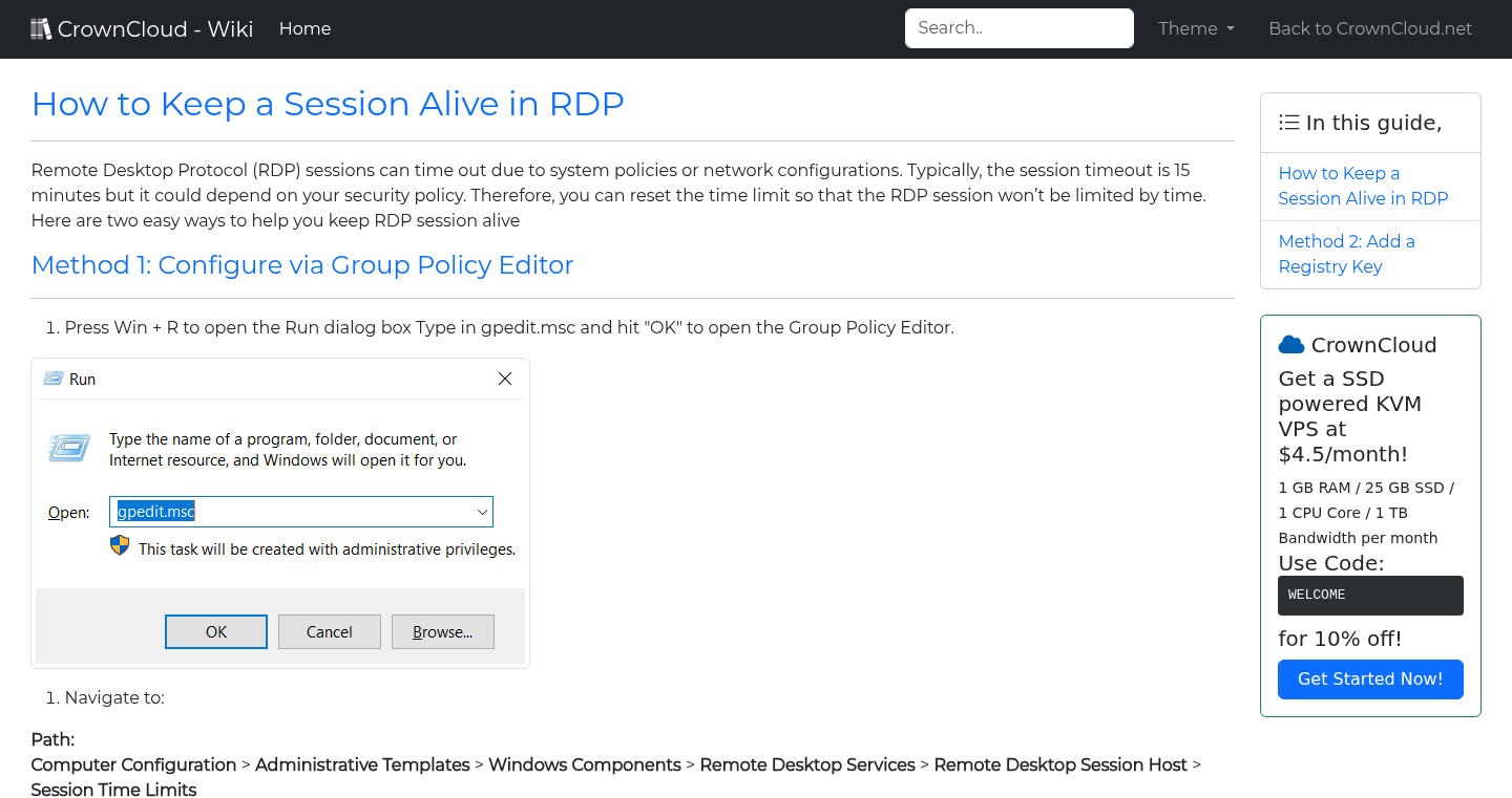 CrownCloud Wiki - How To Keep A Session Alive In RDP