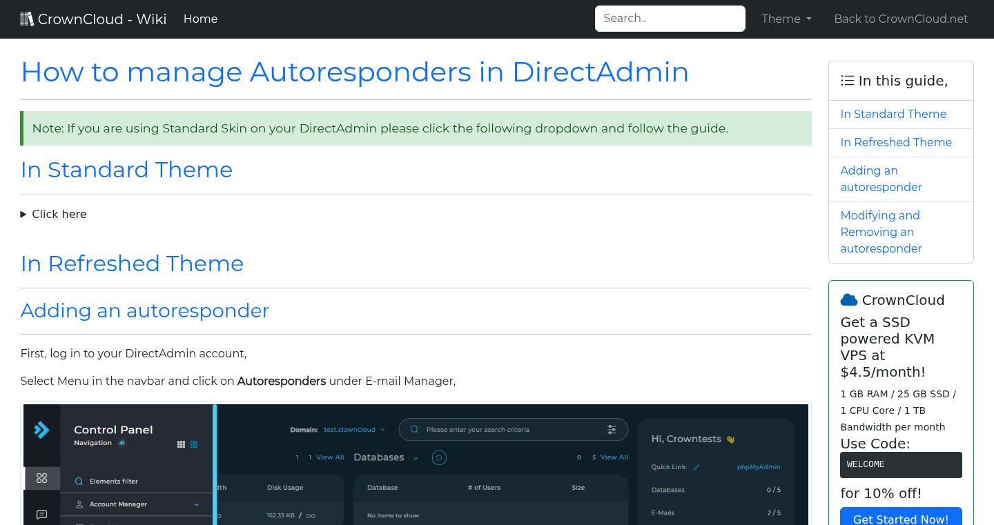 CrownCloud Wiki - How To Manage Autoresponders In DirectAdmin