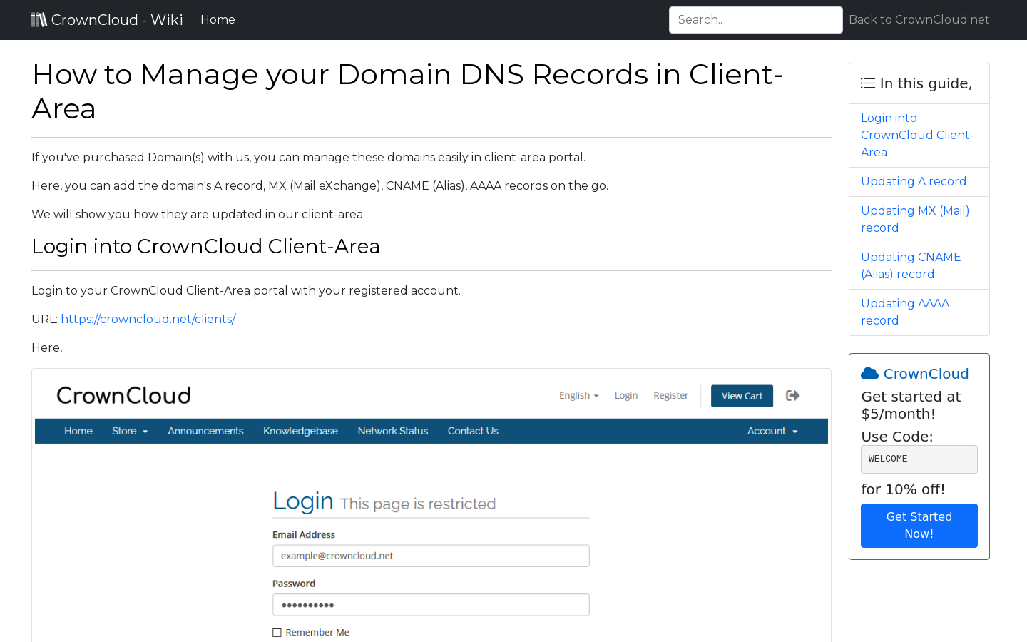 CrownCloud Wiki - How To Manage DNS In Client Area