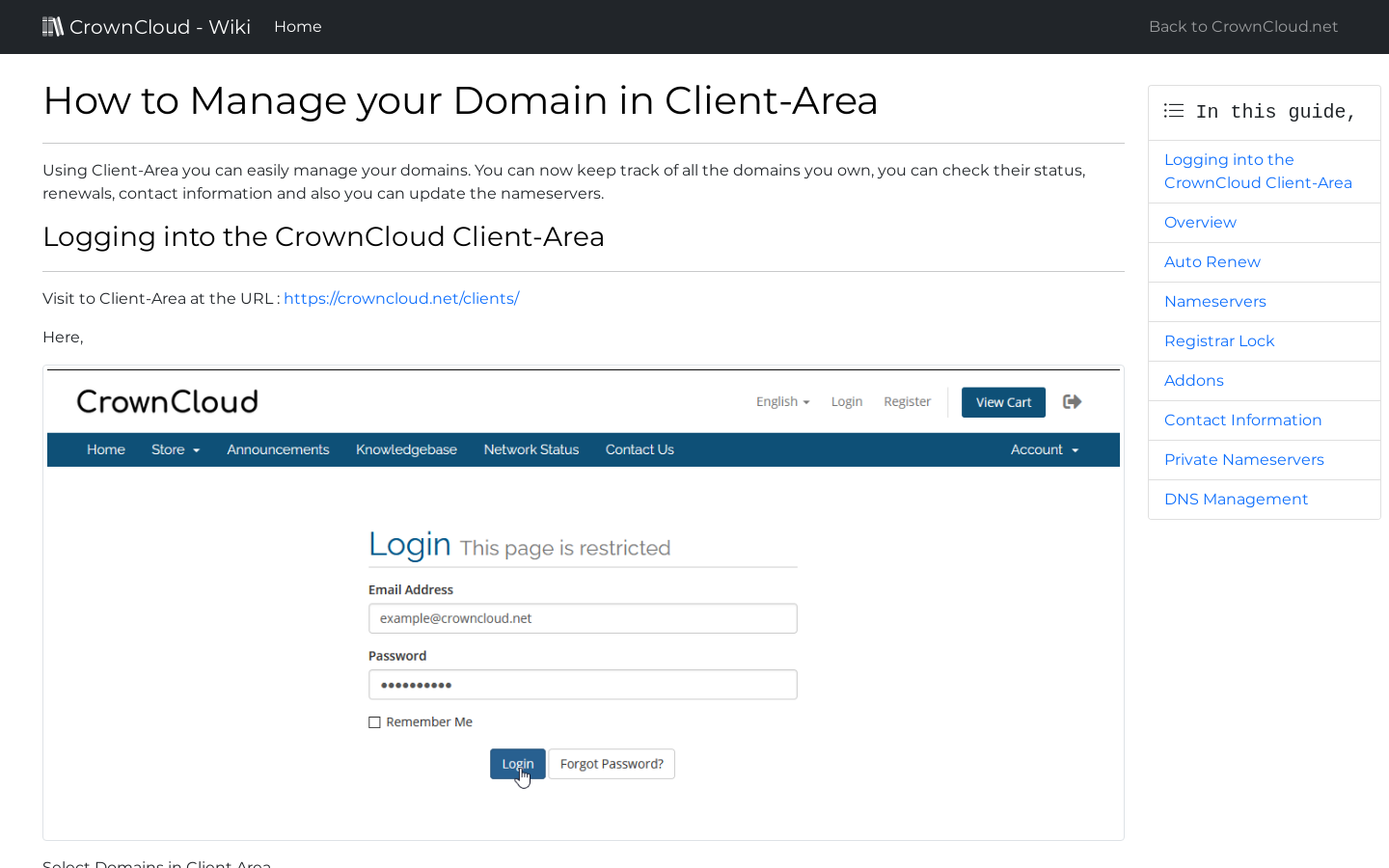 CrownCloud Wiki - How To Manage Domain In Client Area
