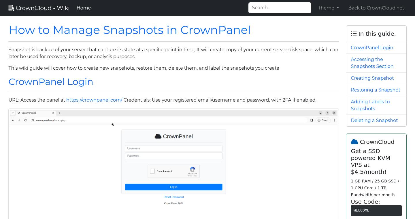 CrownCloud Wiki - How To Manage Snapshots In CrownPanel