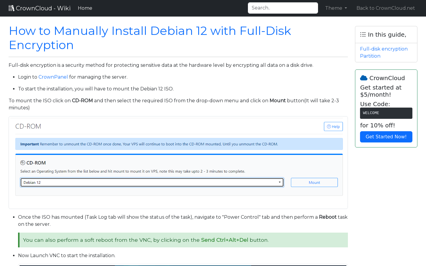 CrownCloud Wiki - How To Manually Install Debian 12 With Full Disk Encryption