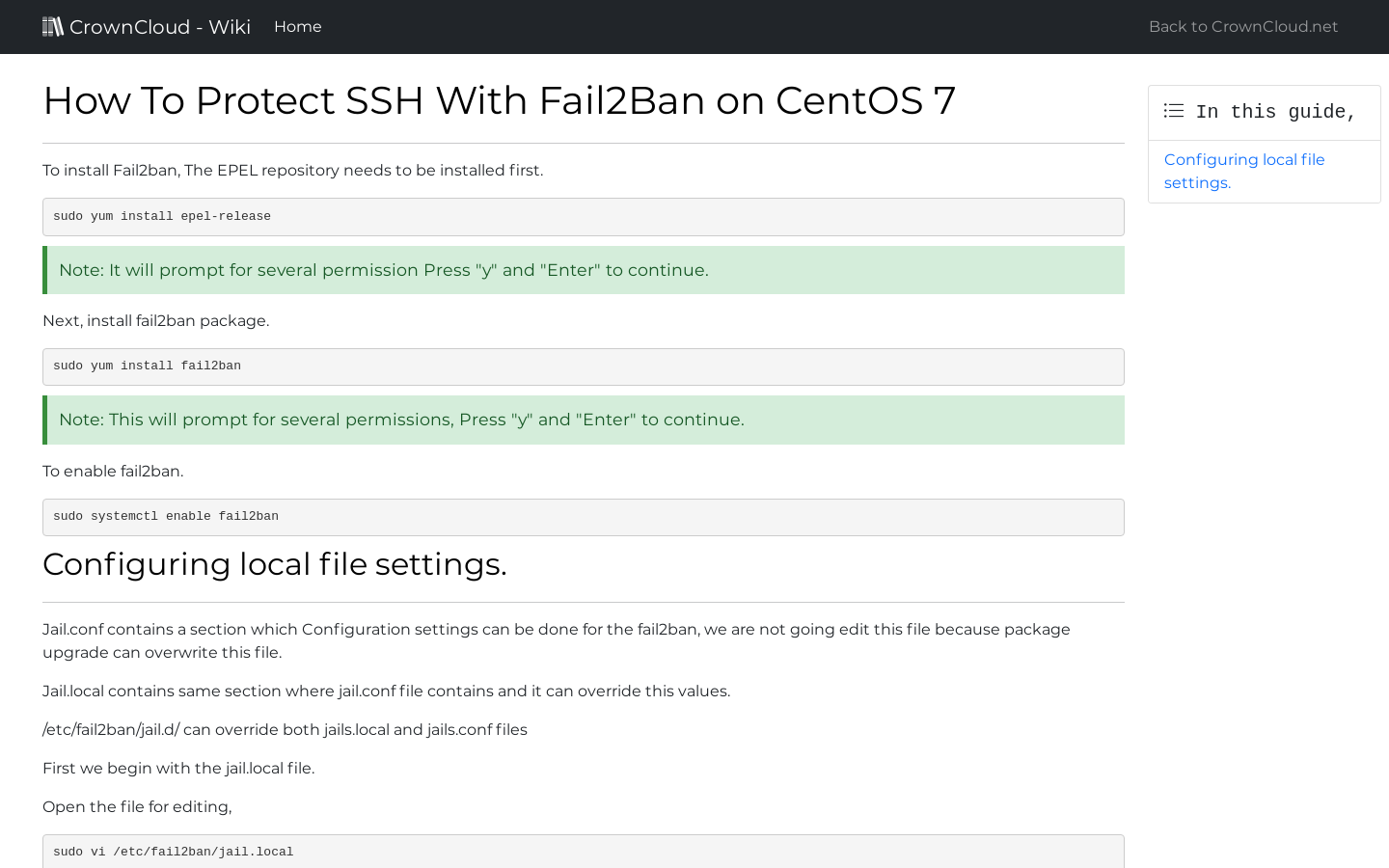 CrownCloud Wiki - How To Protect SSH With Fail2Ban On CentOS 7 CrownCloud Wiki - How To Protect SSH With Fail2Ban On CentOS 7