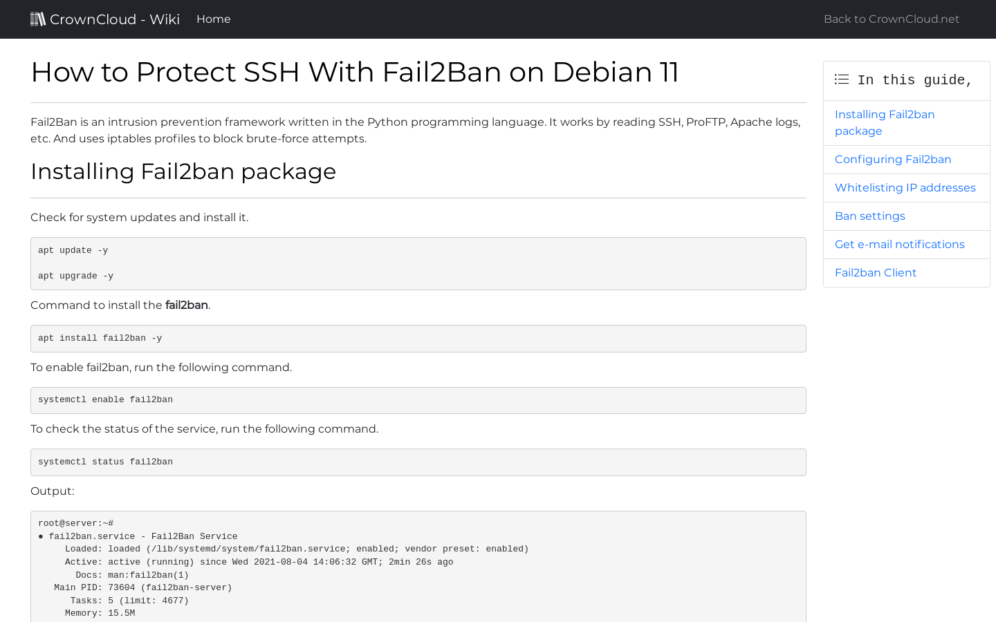 CrownCloud Wiki - How To Protect SSH With Fail2Ban On Debian 11