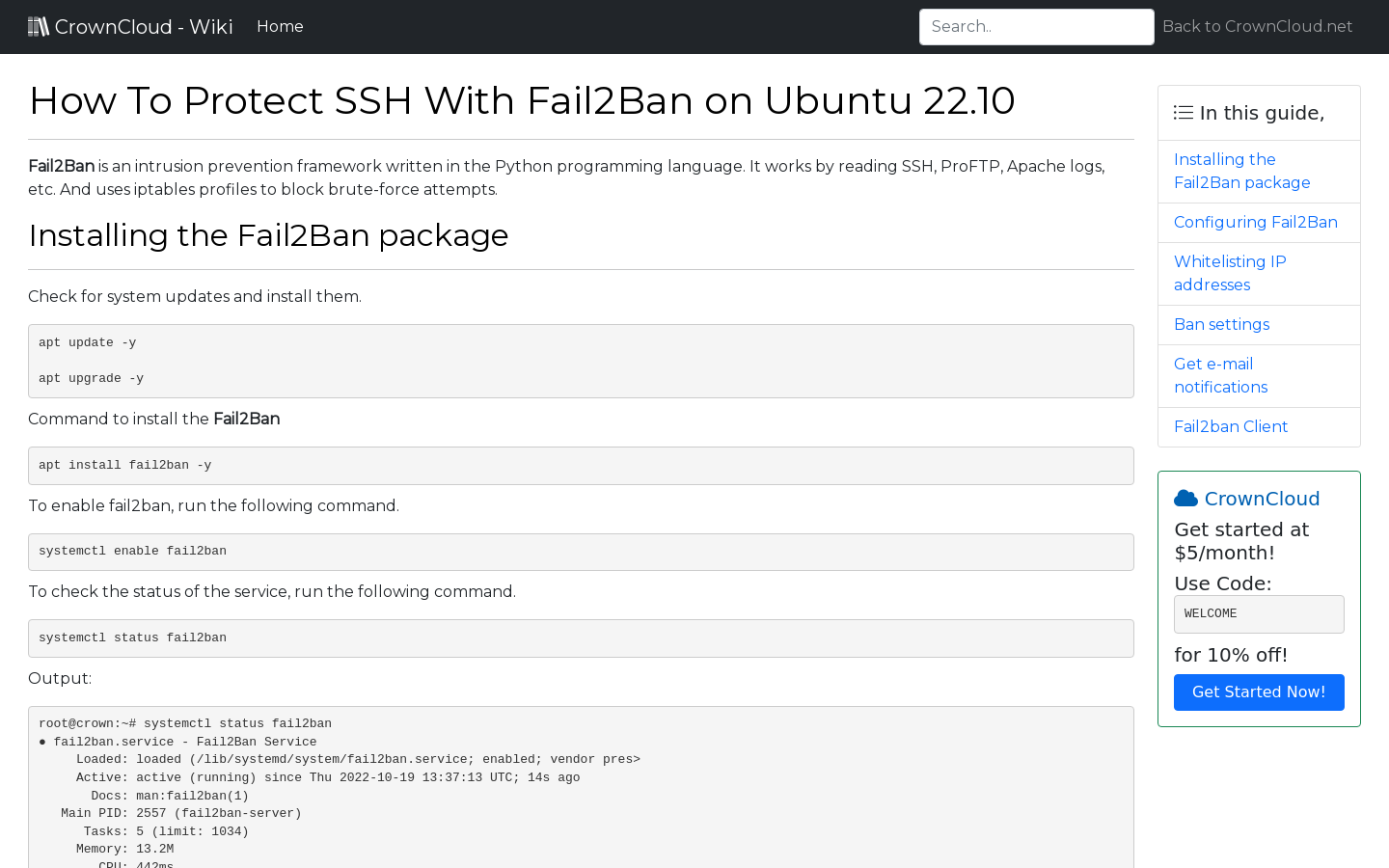 CrownCloud Wiki - How To Protect SSH With Fail2Ban On Ubuntu 22 10