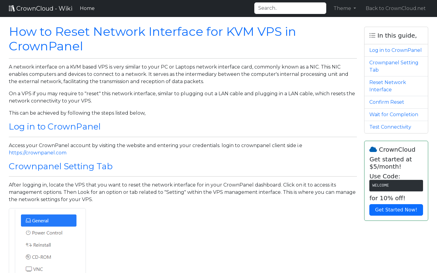 CrownCloud Wiki - How To Reset Network Interface For KVM VPS In CrownPanel