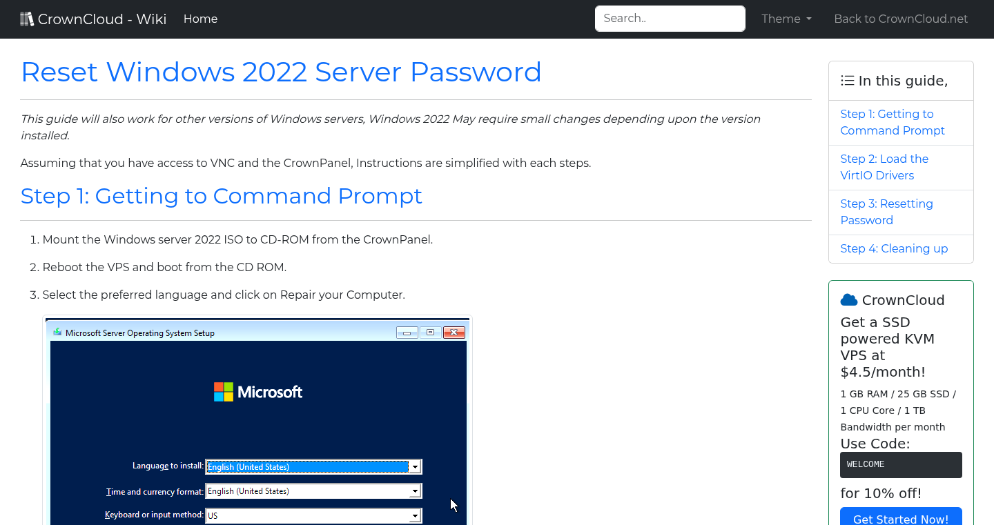 CrownCloud Wiki - How To Reset Password On Windows 2022