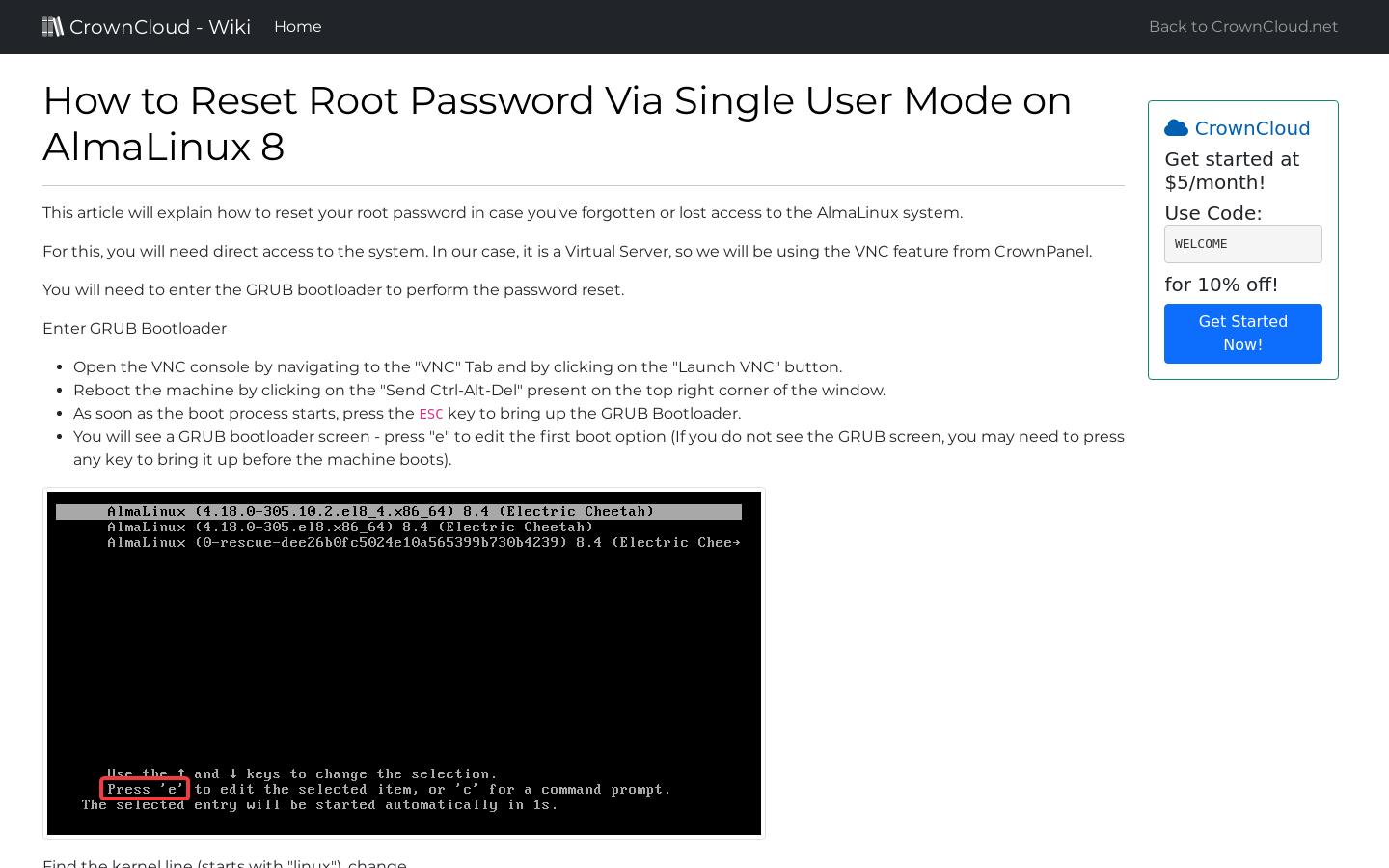 CrownCloud Wiki - How To Reset Root Passwod Via Single User Mode On ... CrownCloud Wiki - How To Reset Root Passwod Via Single User Mode On ...