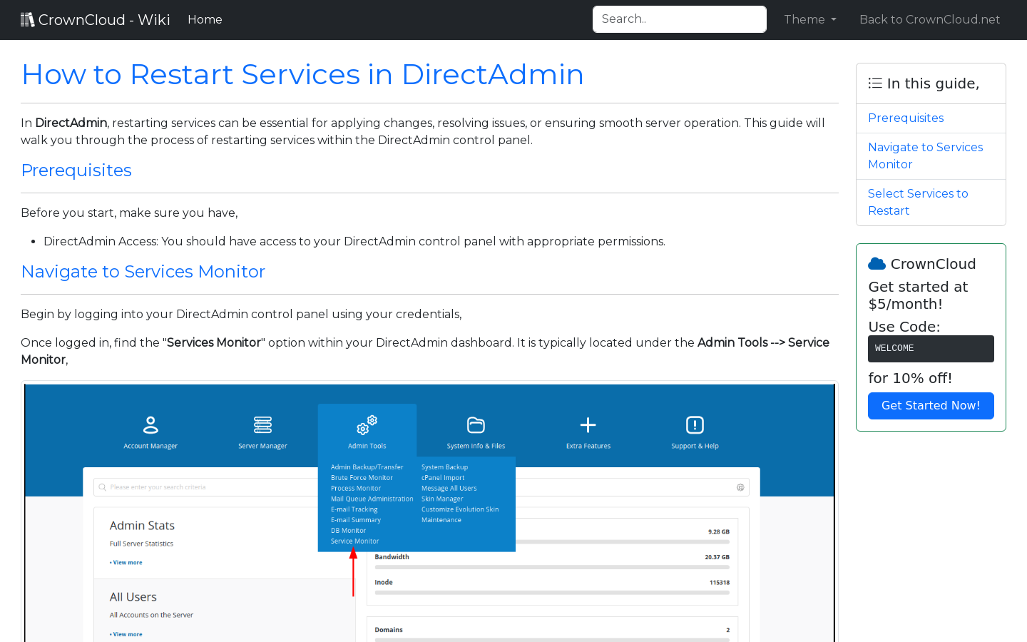 CrownCloud Wiki - How To Restart Services In DirectAdmin