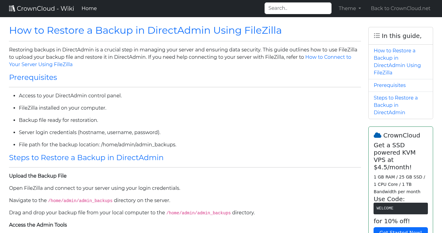 CrownCloud Wiki - How To Restore Backup In DirectAdmin Using Filezilla