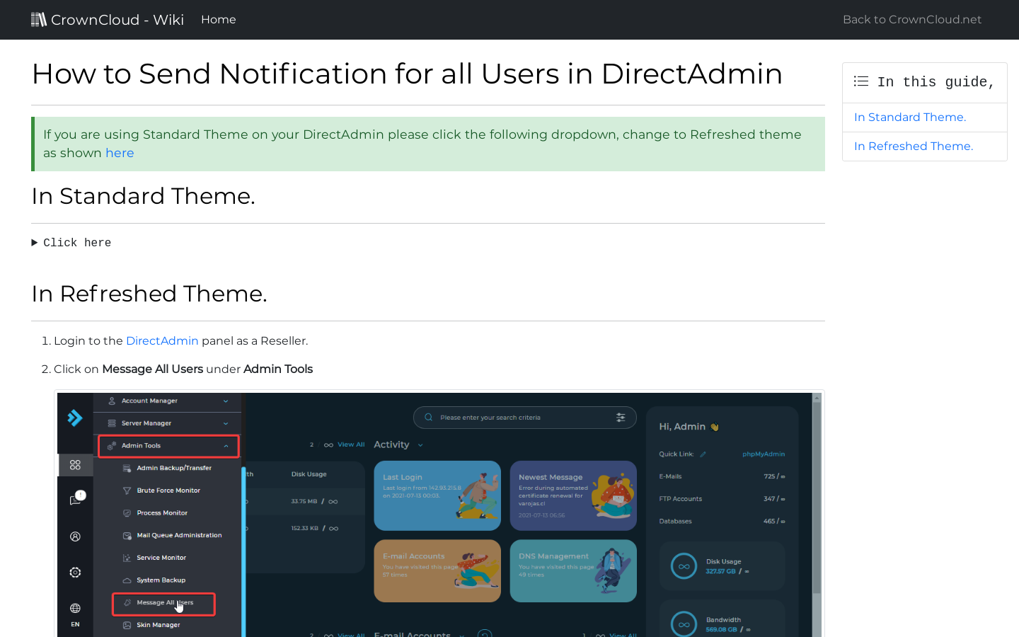 CrownCloud Wiki - How To Send Notification For All Users In Directadmin