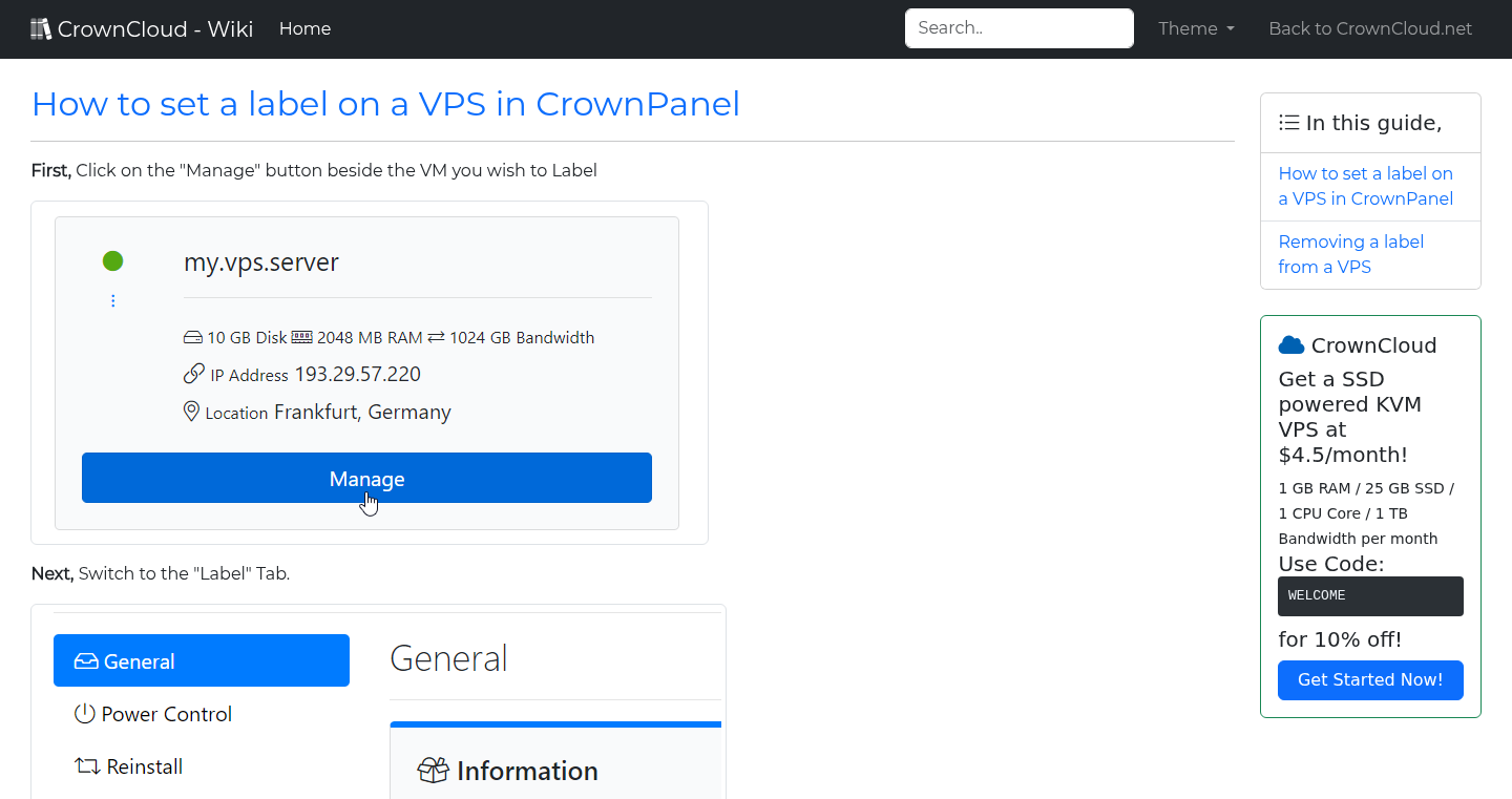 CrownCloud Wiki - How To Set A Label On A VPS In CrownPanel