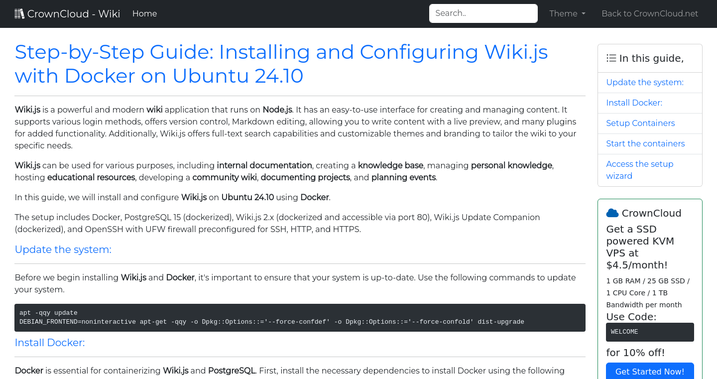 CrownCloud Wiki - Install And Configure Wiki Js On Ubuntu 24 10