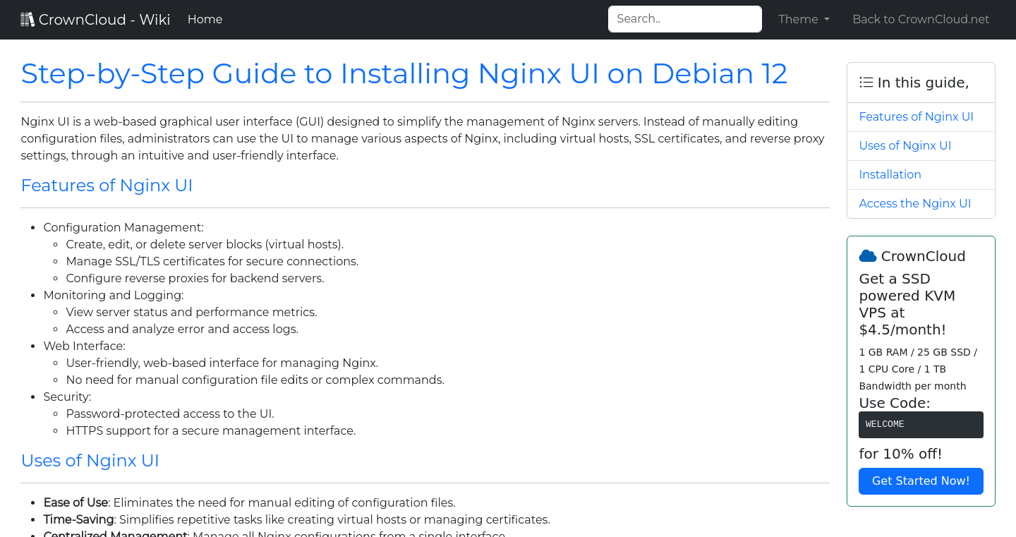 CrownCloud Wiki - Installing Nginx UI On Debian 12