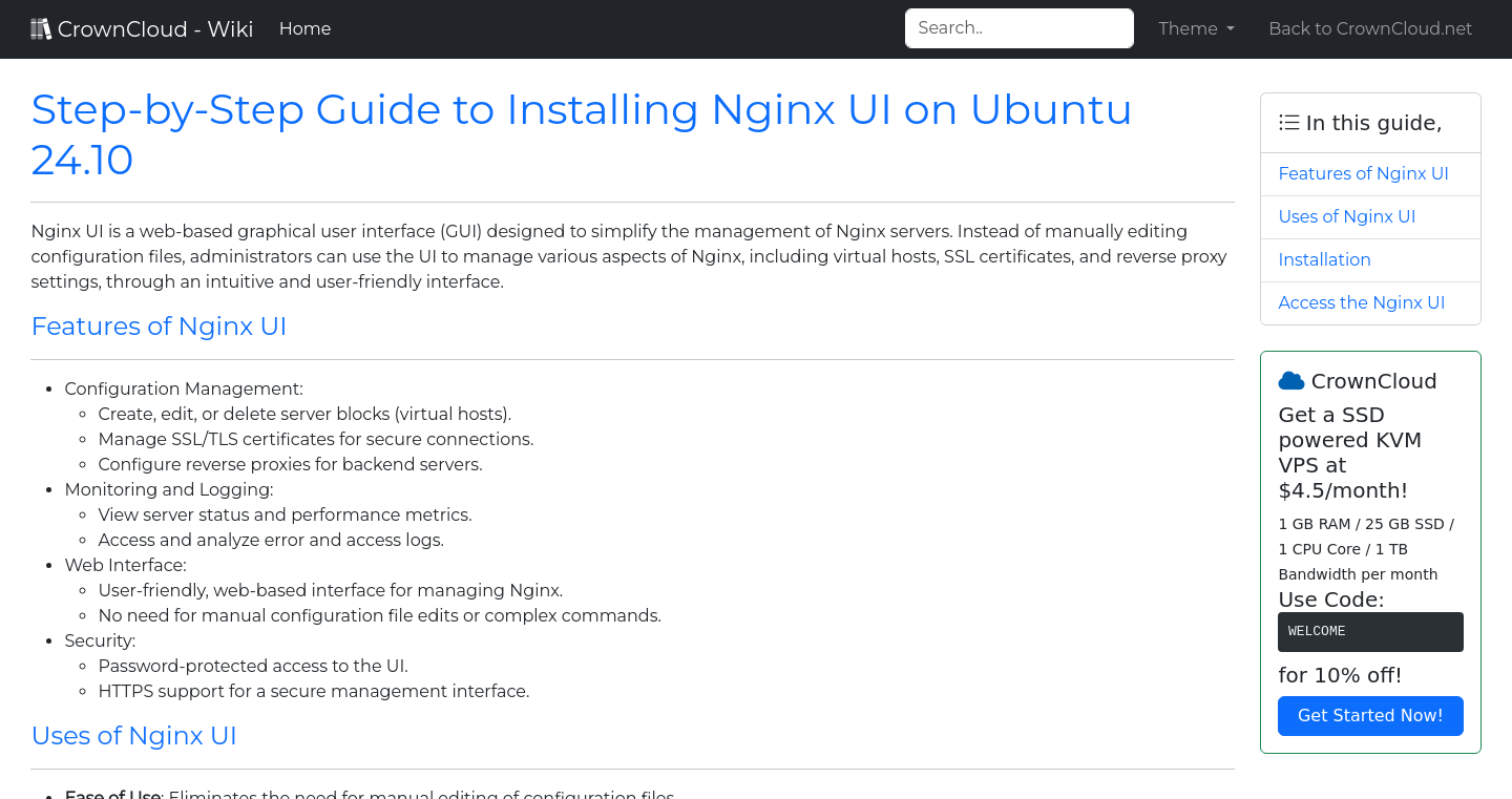 CrownCloud Wiki - Installing Nginx UI On Ubuntu 24 10