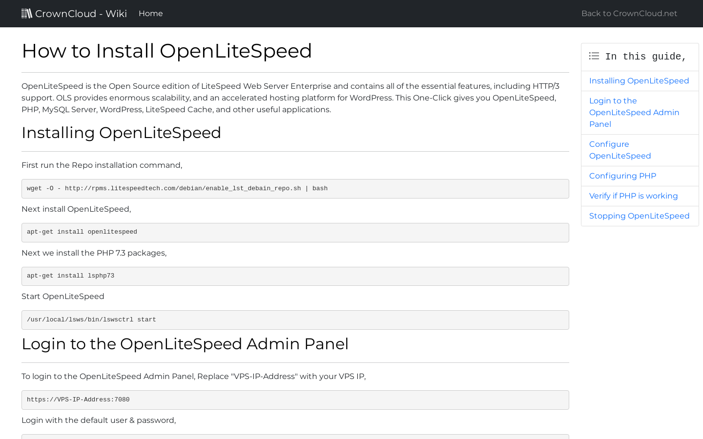 CrownCloud Wiki - Installing Openlitespeed CrownCloud Wiki - Installing Openlitespeed