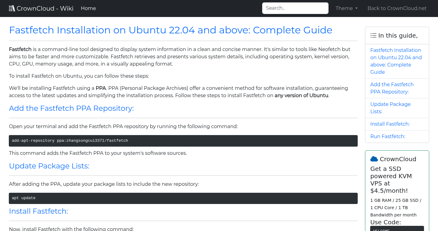 CrownCloud Wiki - Quick Installation Guide For Fastfetch On Ubuntu