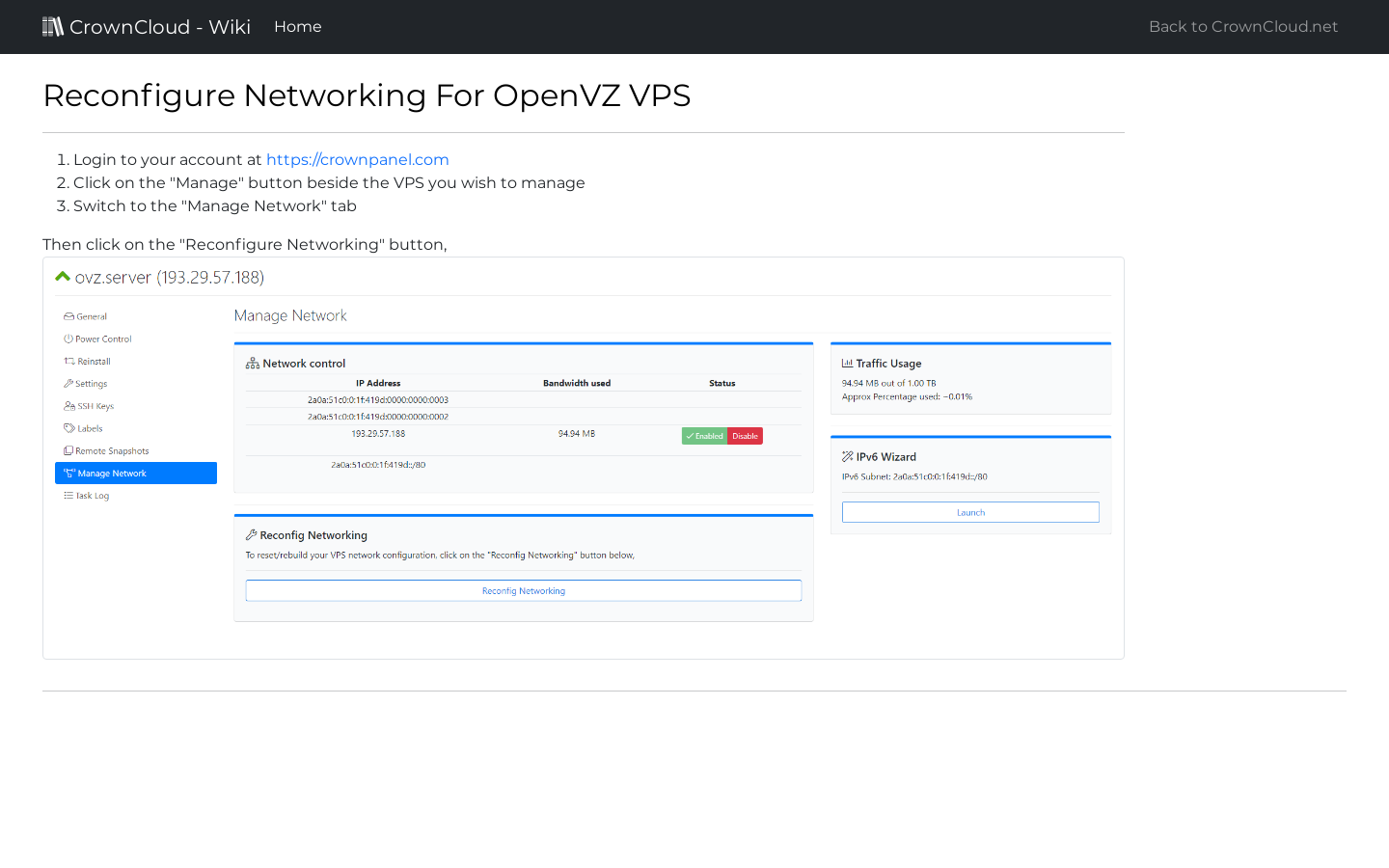 CrownCloud Wiki - Reconfigure Networking For Openvz Vps