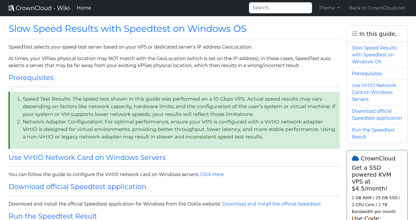 CrownCloud Wiki - Slow Speed Results With Speedtest On Windows OS