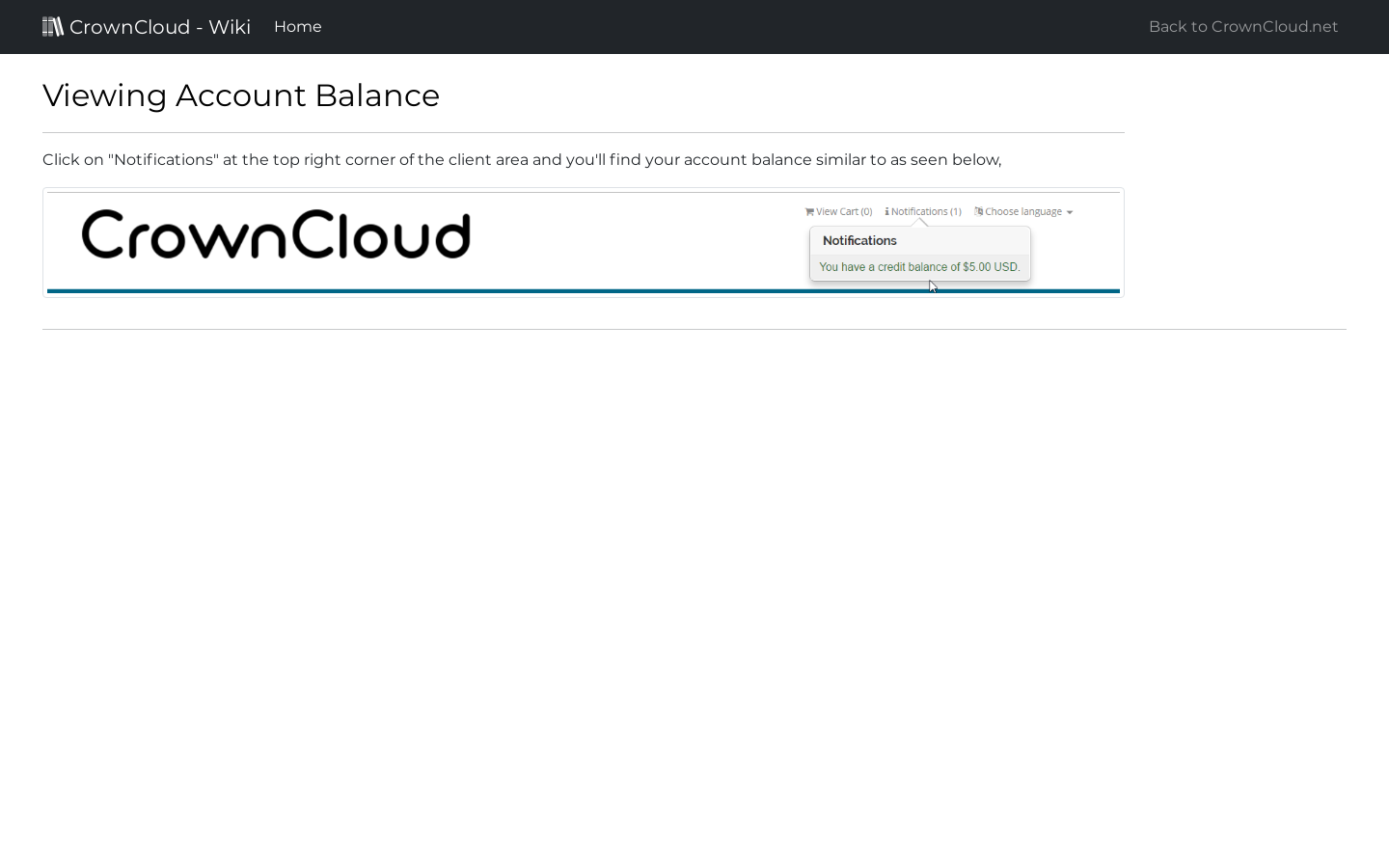 CrownCloud Wiki - Viewing Account Balance