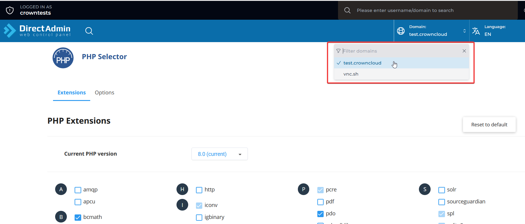 CrownCloud Wiki - How To Select PHP Version Directadmin